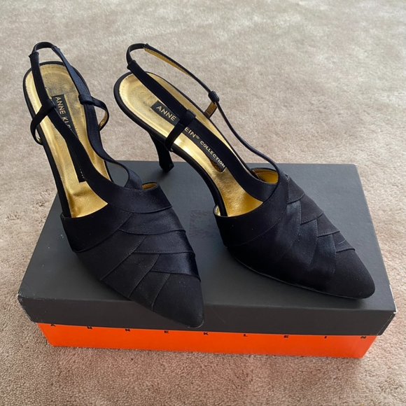 Anne Klein | Shoes | Anne Klein Couture Black Satin And Crepe Sling ...